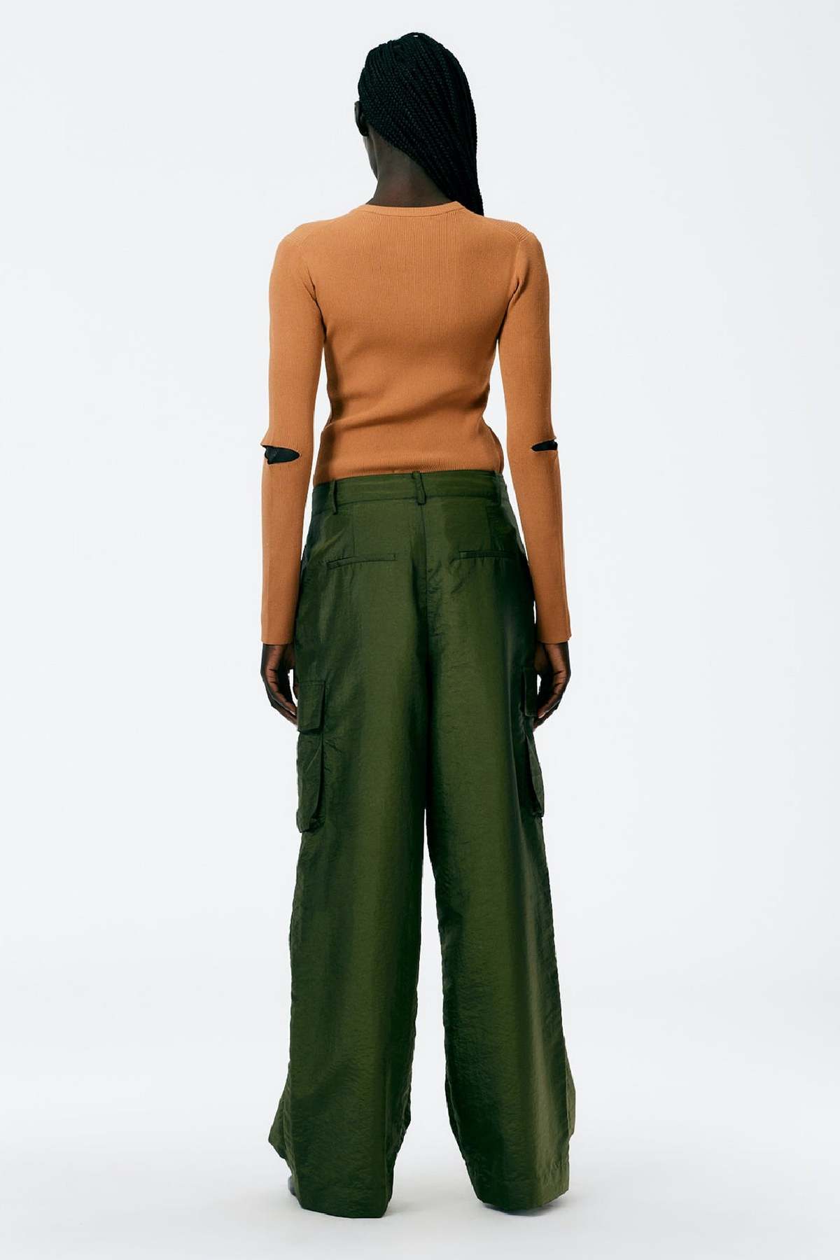Tibi Stella Crispy Nylon Pleated Cargo Pant - Army Green | Garmentory