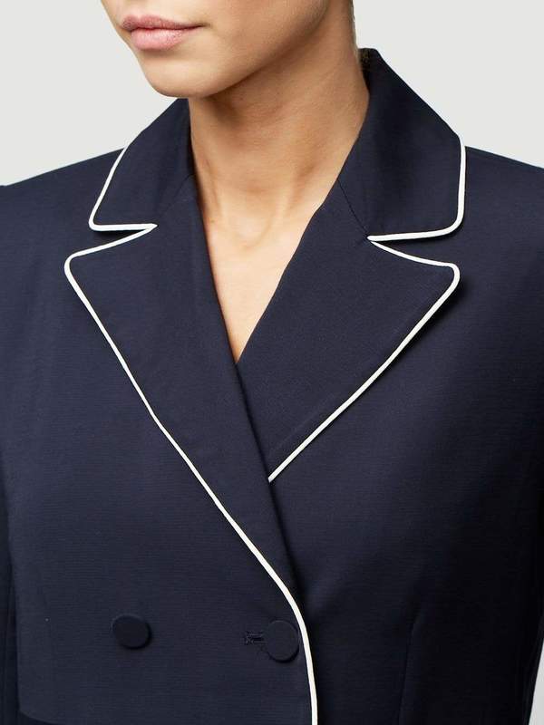 FRAME Denim Piped Cropped Blazer - Navy | Garmentory