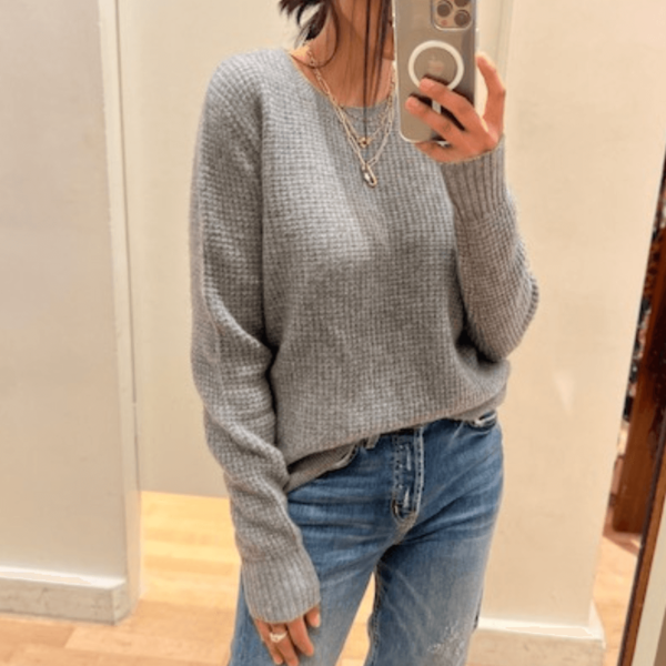 Kokun Cropped Popocorn Pullover - Grey | Garmentory
