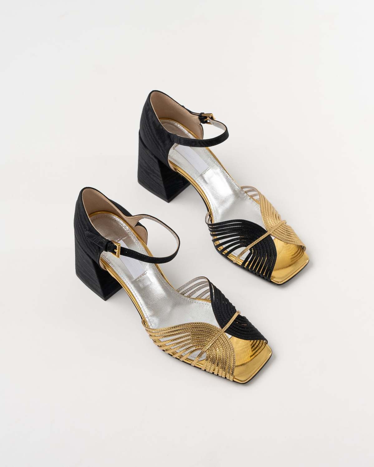 Suzanne Rae High 70s Bitone in Black Moir & Gold Mirror | Garmentory