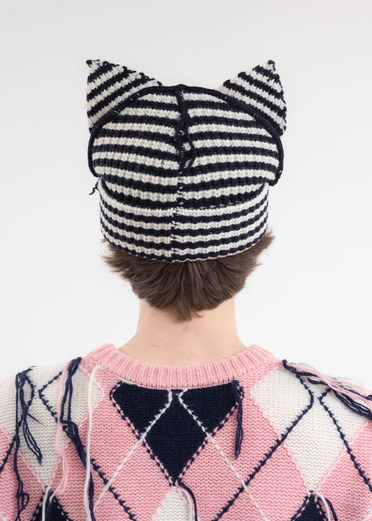 Charles Jeffrey CHUNKY EARS BEANIE - ECRU/NAVY STRIPE | Garmentory