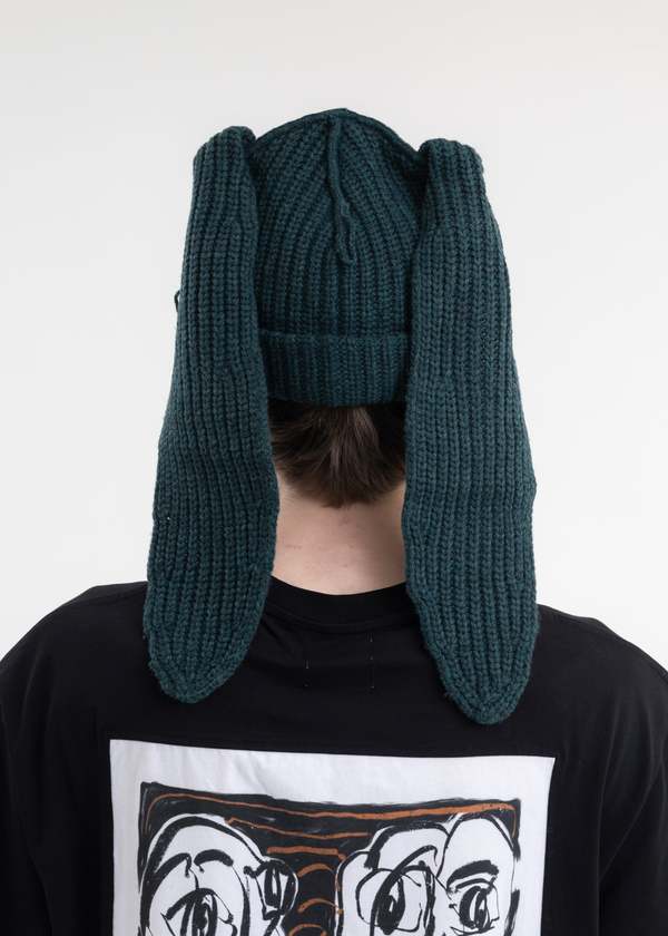 Charles Jeffrey CHUNKY RABBIT BEANIE - FOREST GREEN | Garmentory