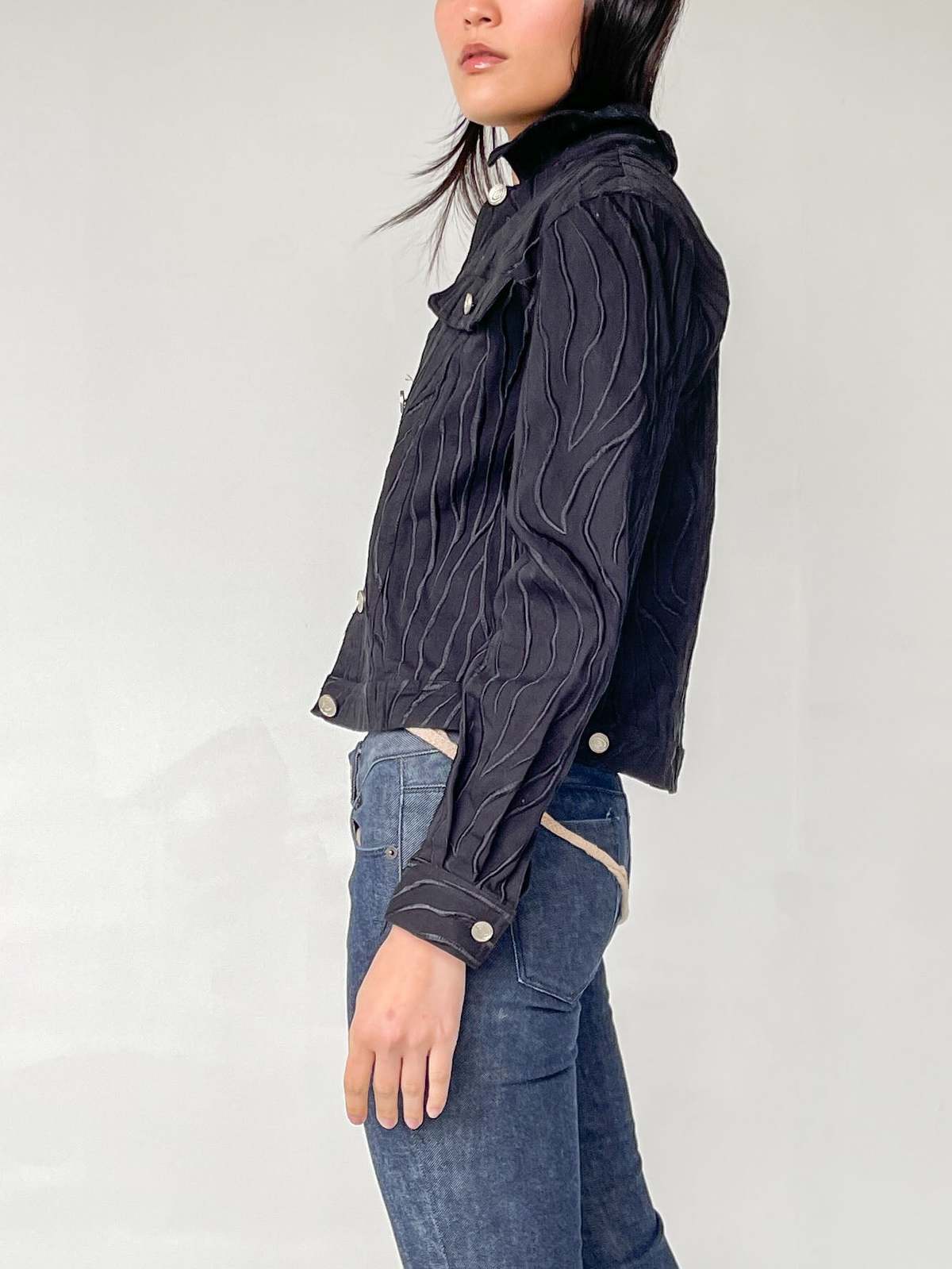 Stitch Textured Sculptural Denim Jacket - Black | Garmentory