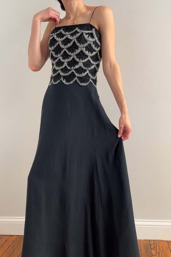 Silk Evening Dress - Obsidian/Silver Tone | Garmentory
