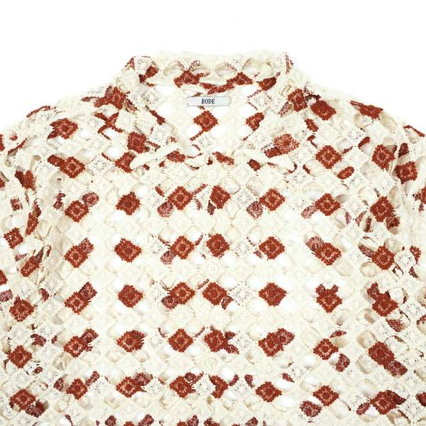 BODE DIAMOND LACE LONG SLEEVE SHIRT - BROWN/WHITE | Garmentory