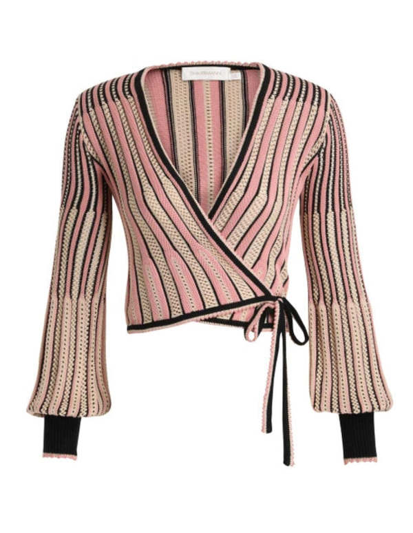 Zimmermann Wonderland Pointelle Wrap Top - Pink/Black/Stone | Garmentory