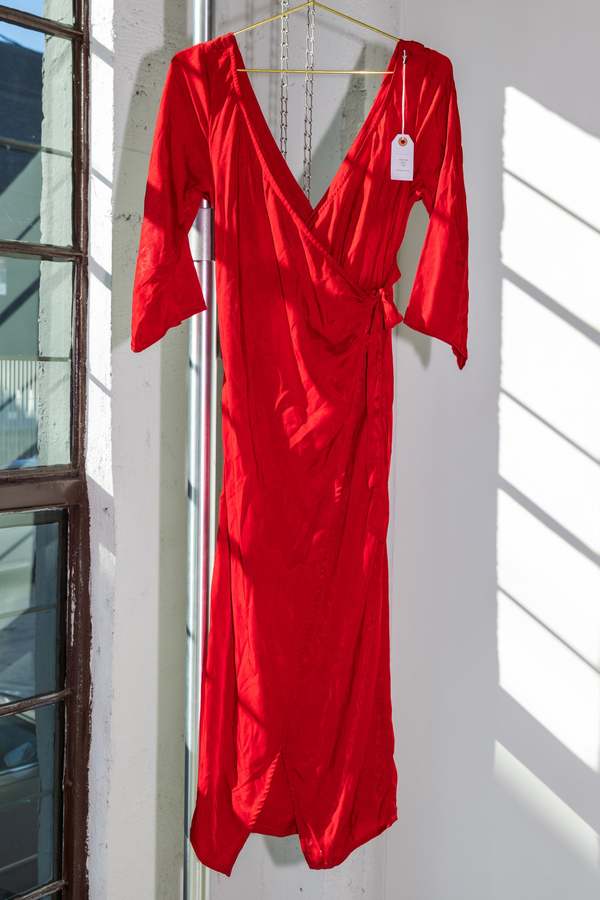 Toit Volant Wrap Low-Cut Open Back Dress - Red | Garmentory