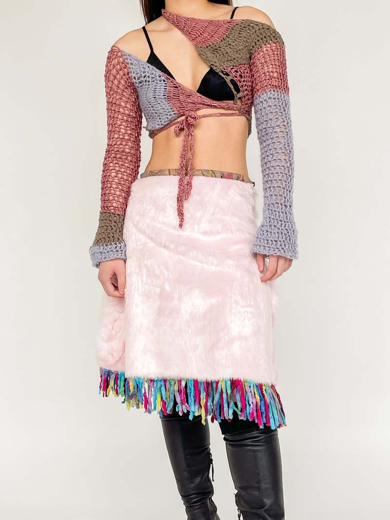 Jrat Fuzzy Fringe Skirt - Pink | Garmentory
