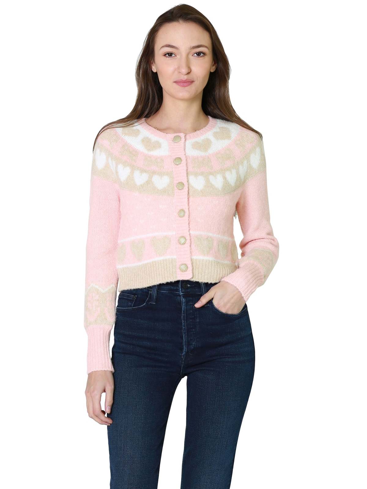 LoveShackFancy Dimples Pink Heart Crop Cardigan - Champagne Toast ...