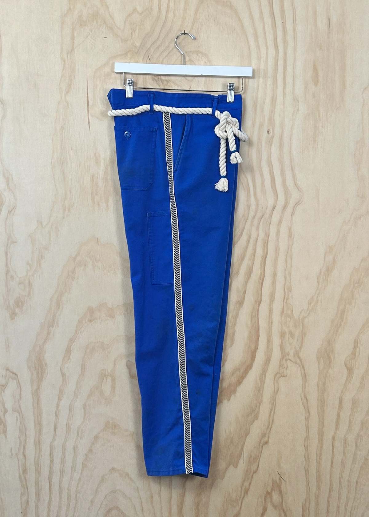 Workwear Pant with Side Stripe & Rope Belt - Blue | Garmentory