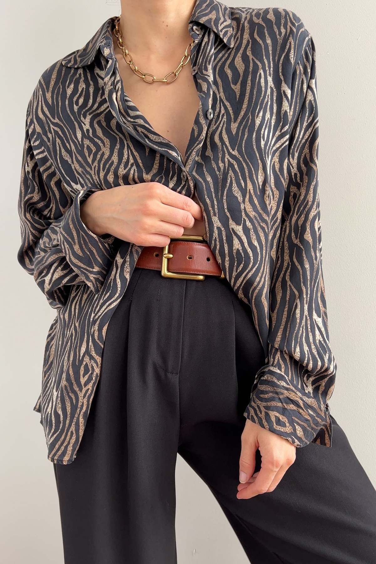 Vintage Silk Zebra Print Blouse - Onyx/Sand | Garmentory