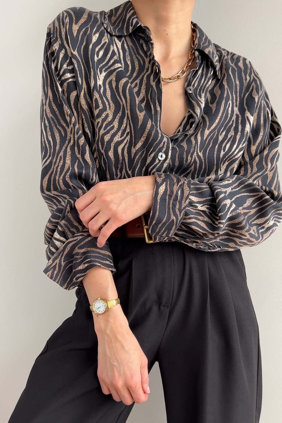 Vintage Silk Zebra Print Blouse - Onyx/Sand | Garmentory