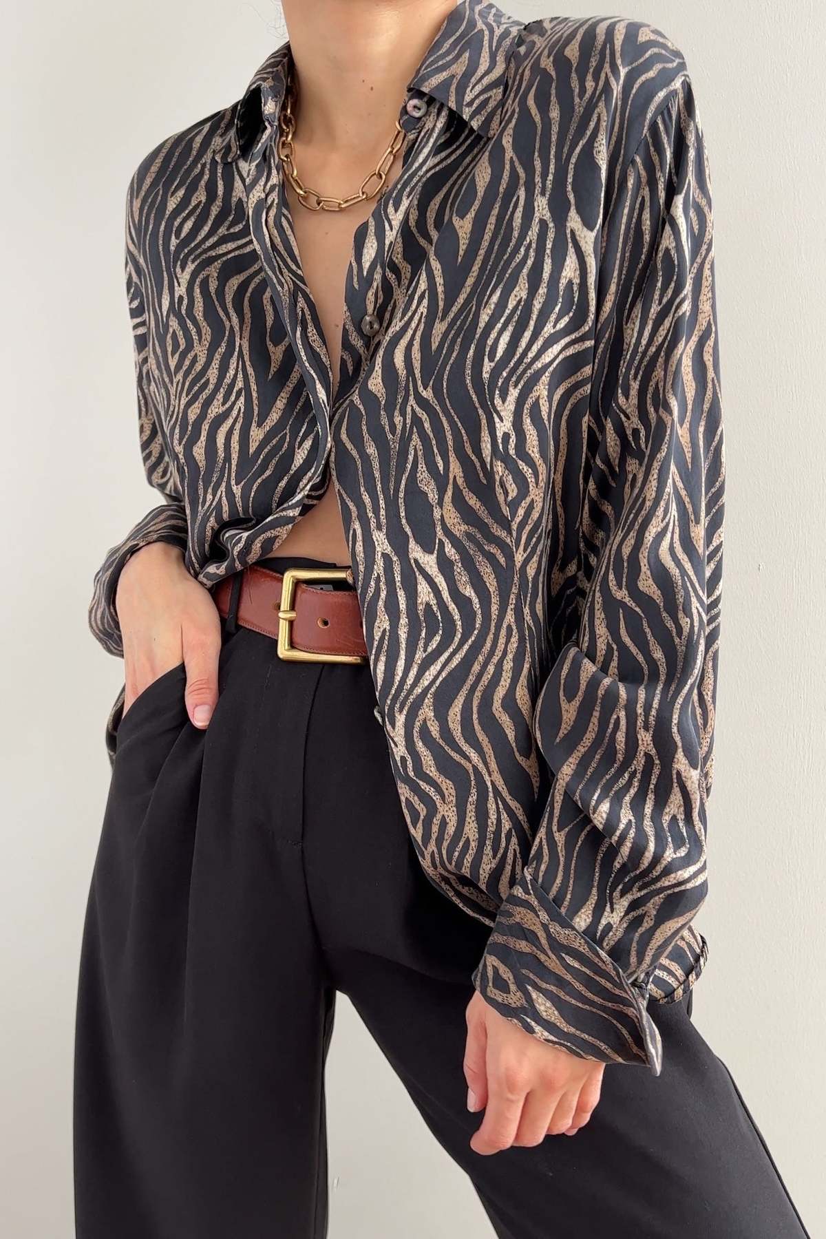 Vintage Silk Zebra Print Blouse - Onyx/Sand | Garmentory