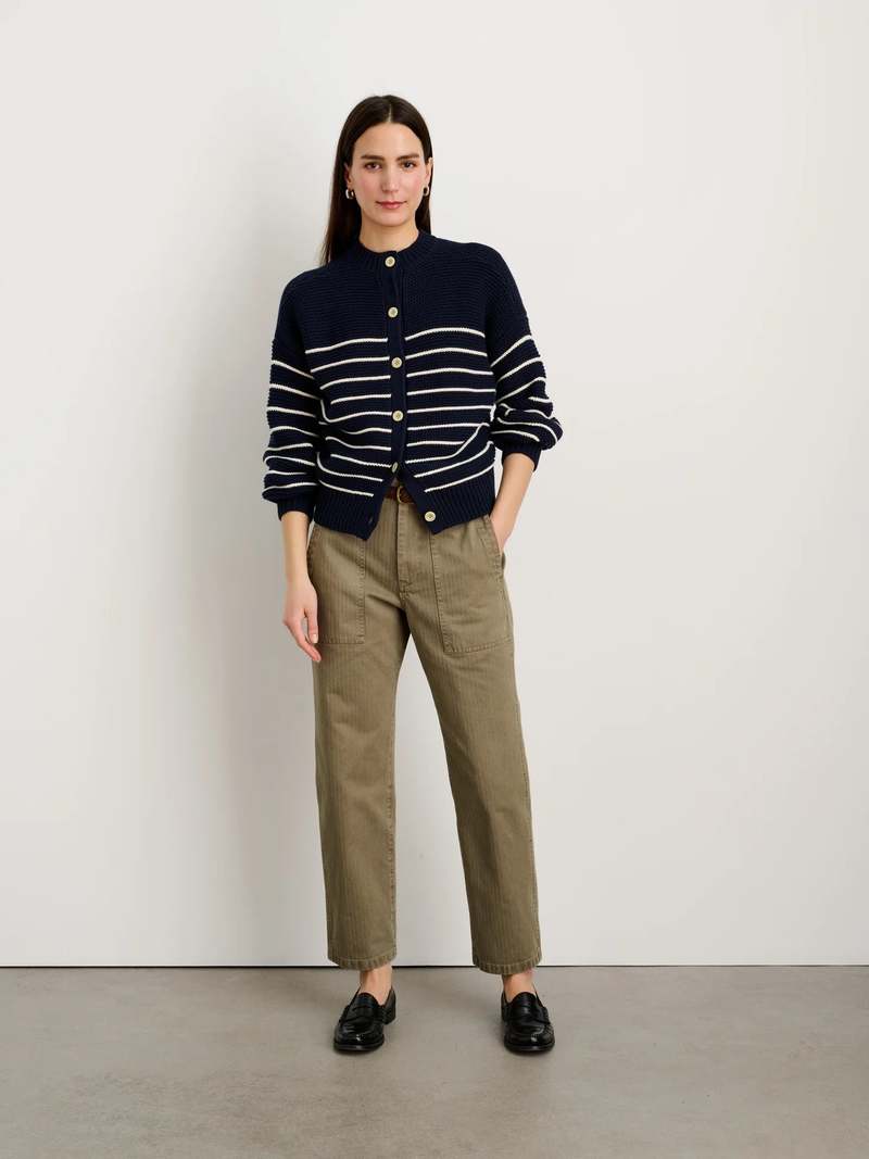 Alex Mill Button-Back Crewneck Sweater - Dark Navy Stripe | Garmentory