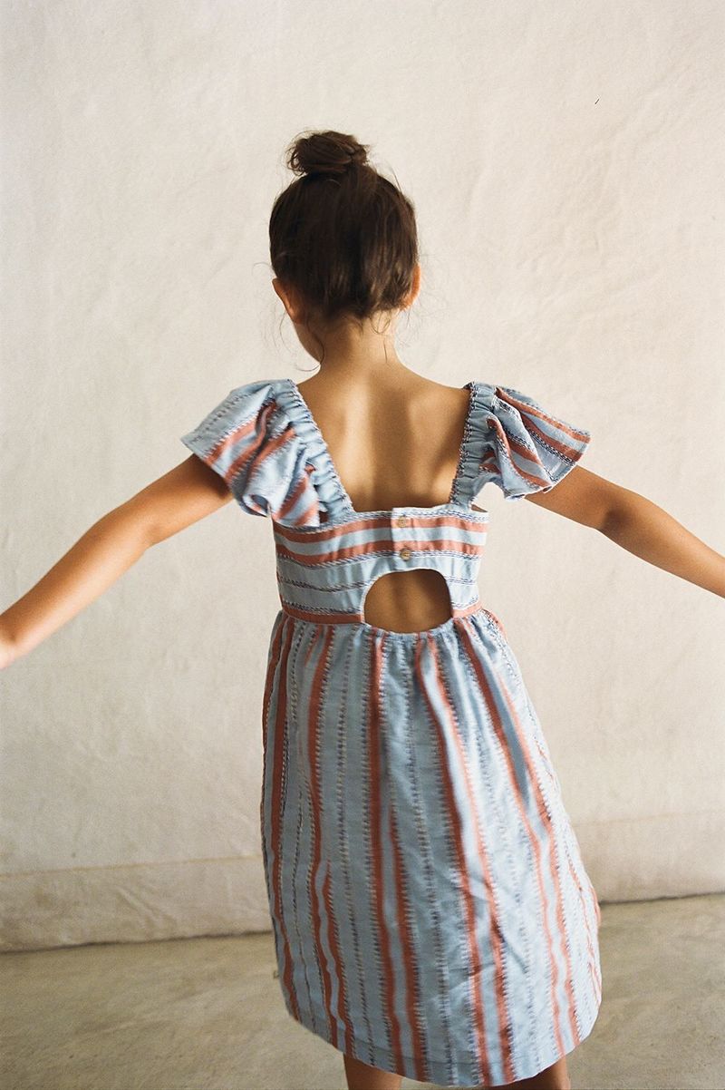 Kids My Little Cozmo Ingrid Dress - Denim Stripes | Garmentory