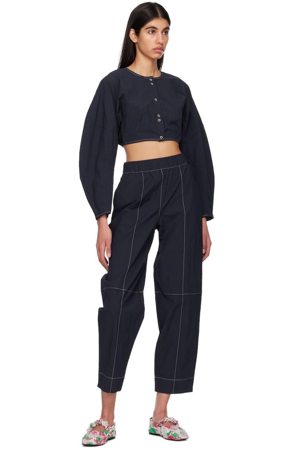 GANNI Navy Shaped Cropped Blouse - Sky Captain | Garmentory