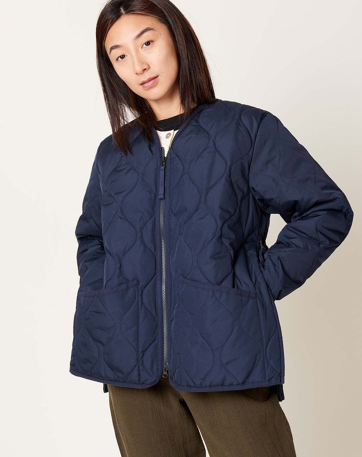 TAION Military Zip V Neck Down Jacket - Dark Navy | Garmentory