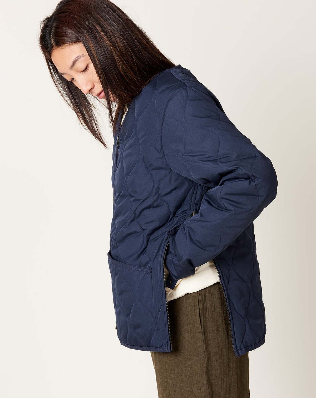 TAION Military Zip V Neck Down Jacket - Dark Navy | Garmentory