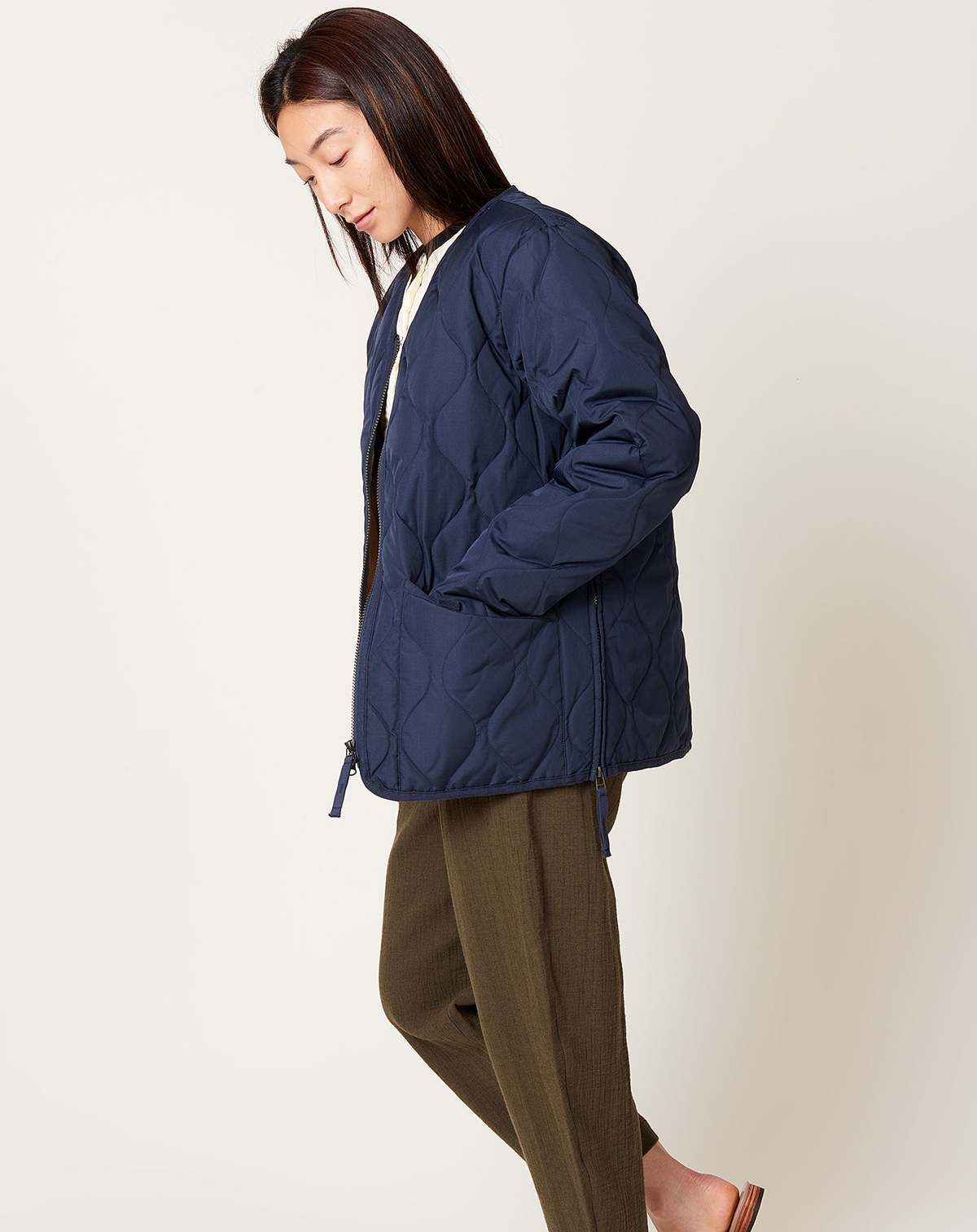 TAION Military Zip V Neck Down Jacket - Dark Navy | Garmentory