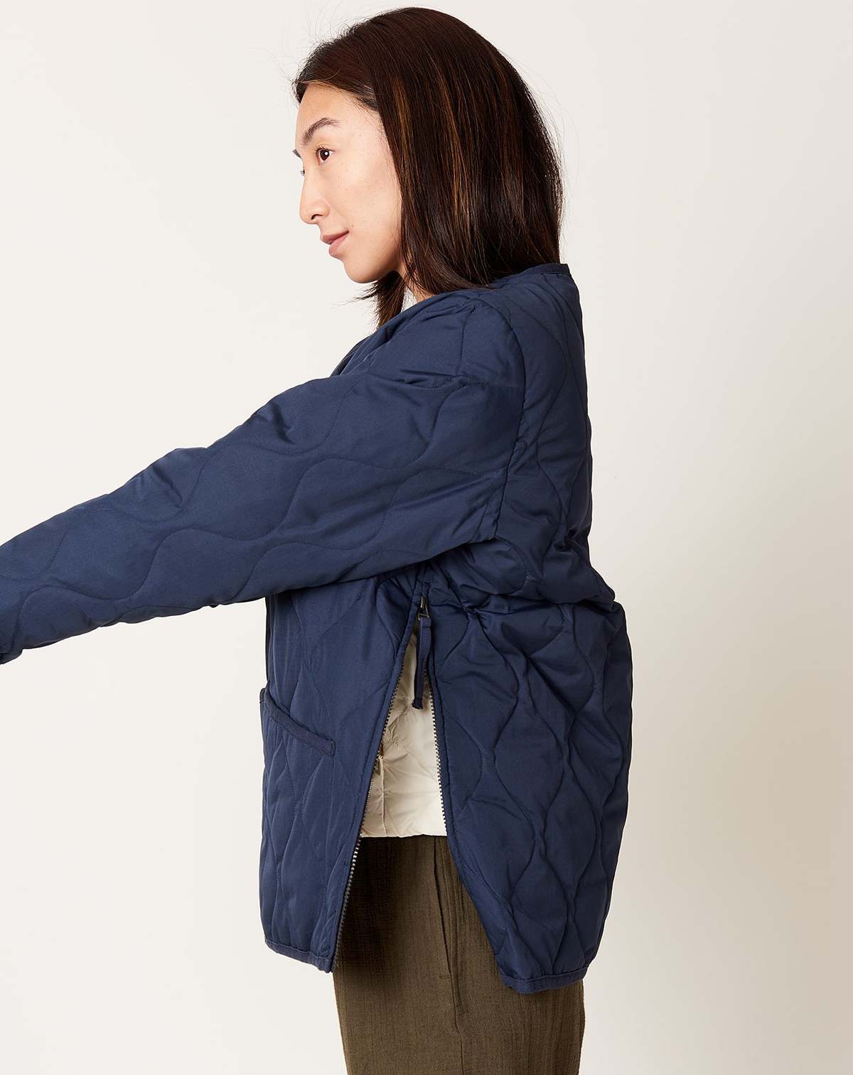 TAION Military Zip V Neck Down Jacket - Dark Navy | Garmentory