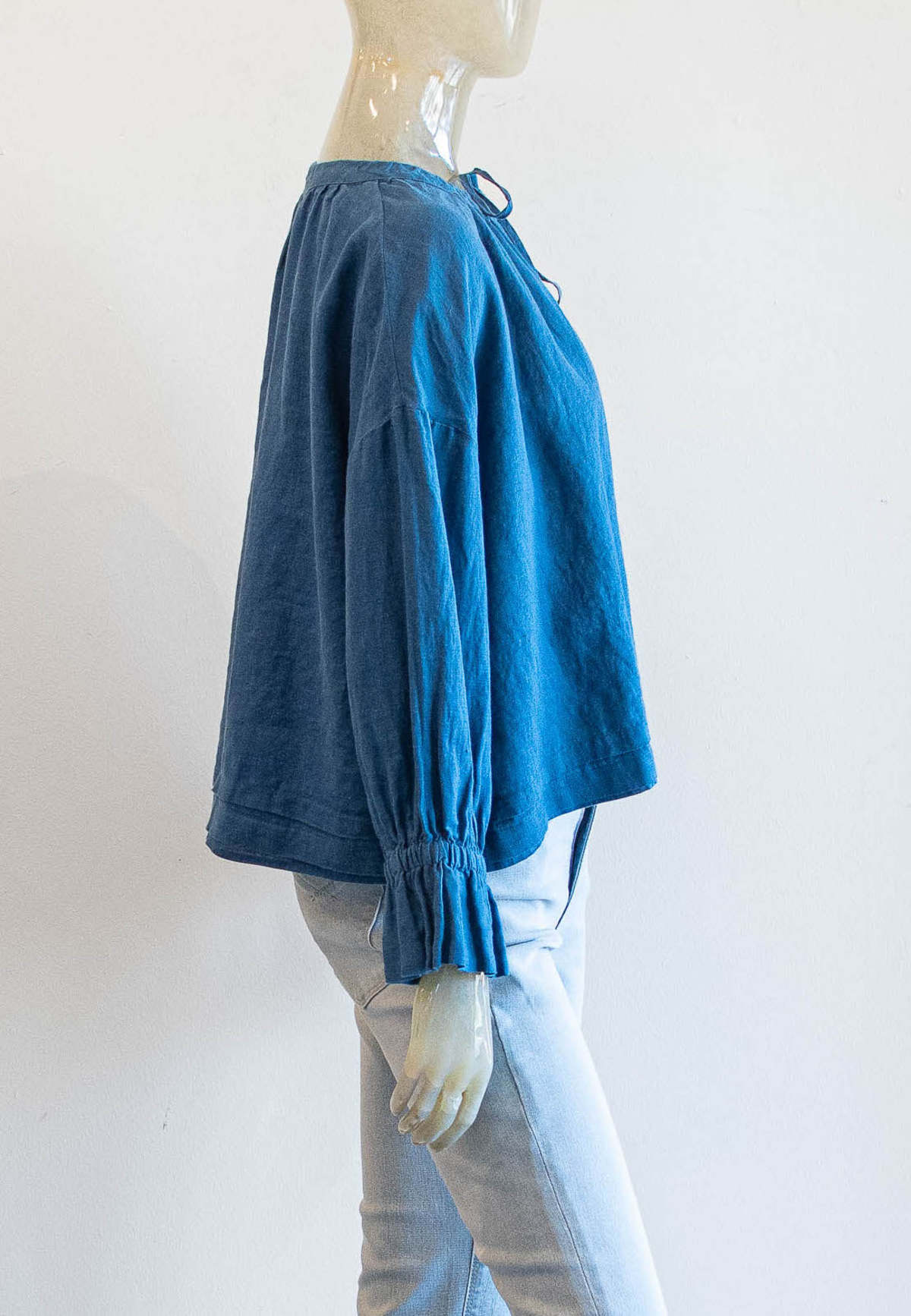 Yuvita Tie Neck Linen Peasant Blouse | Garmentory