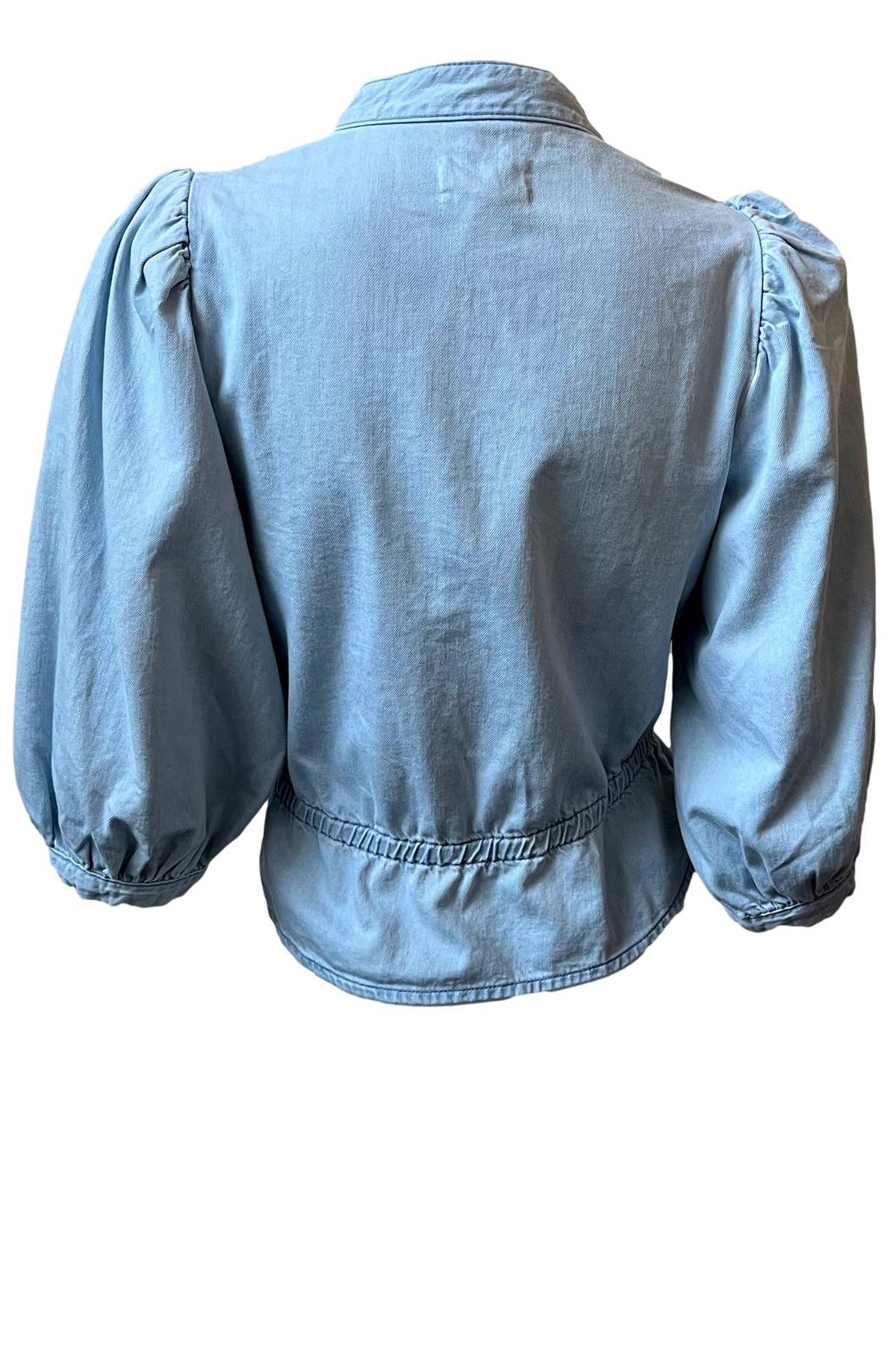 FRAME Denim Puff Sleeve Peplum Top - Thrill | Garmentory