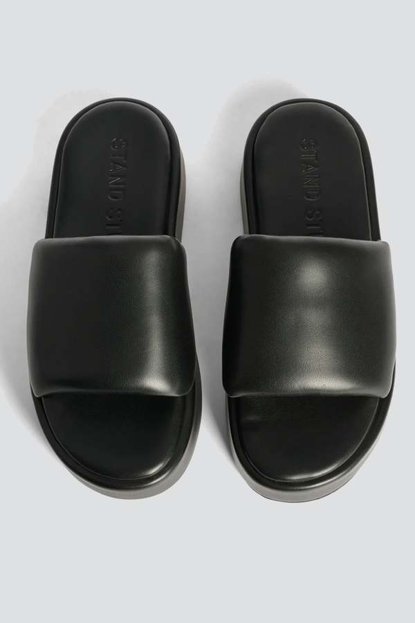 Stand Studio Leather Phoebe Flatform Sandal - Black | Garmentory