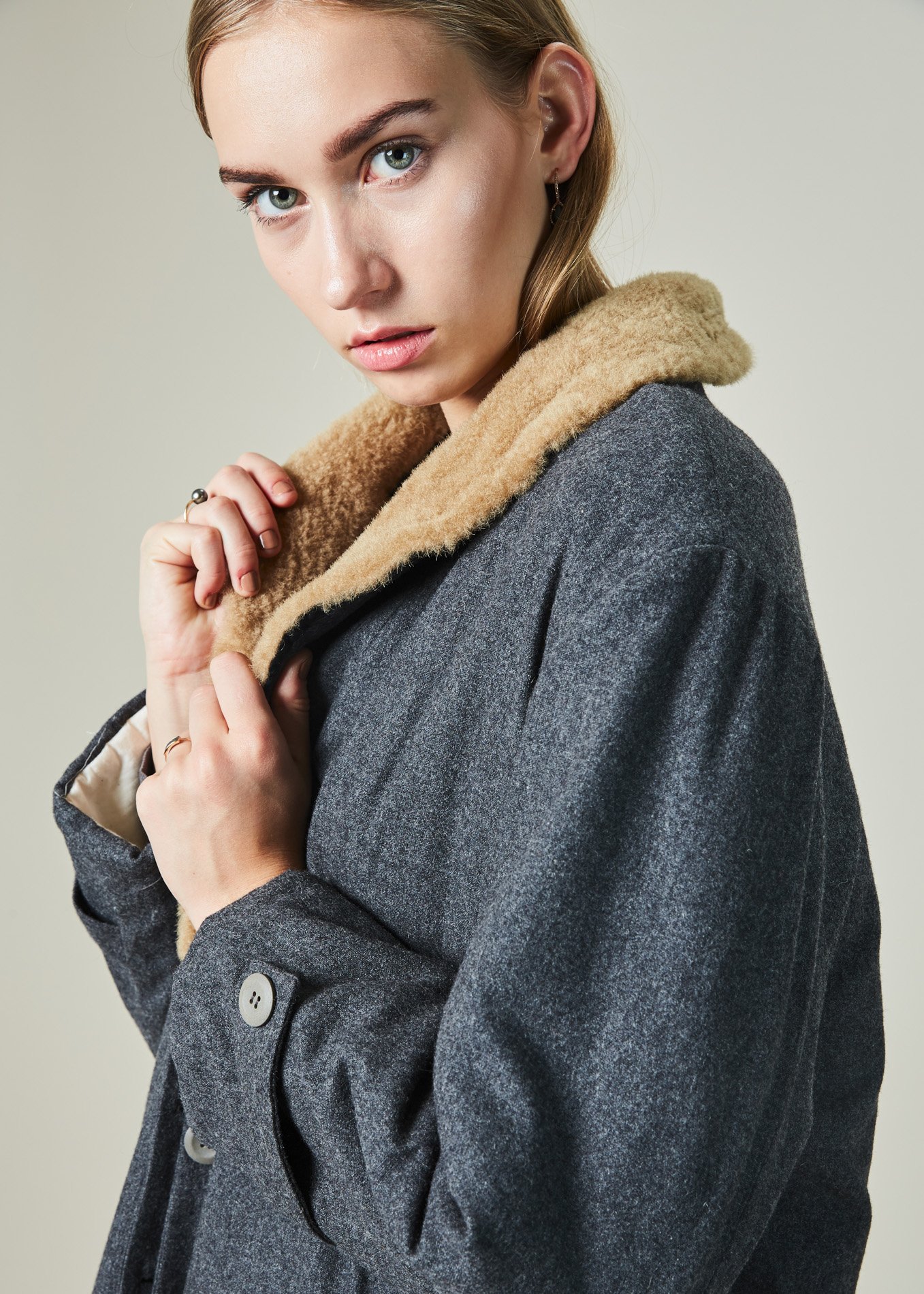 Hazel Brown Shearling Collar Puffy Coat | Garmentory