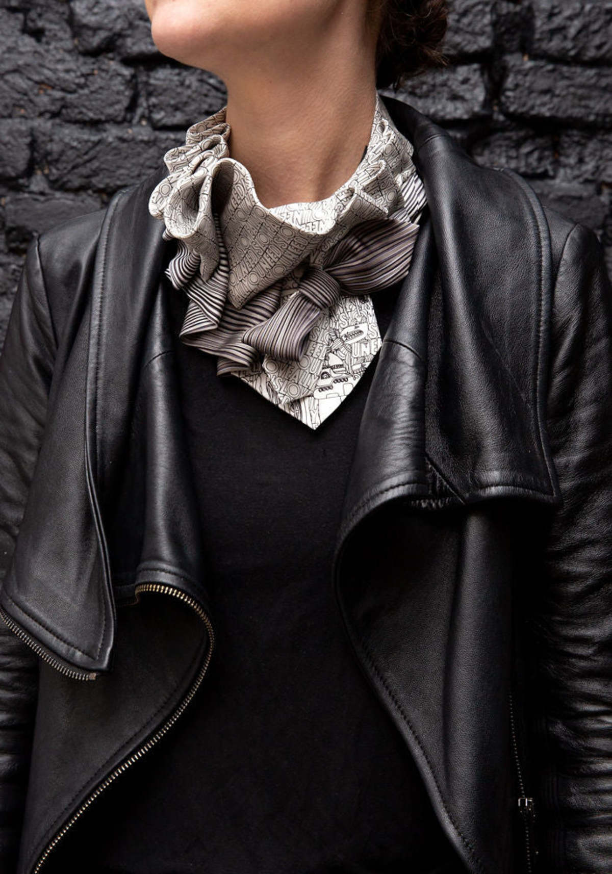 Lilian Asterfield All You Need Is Love Black and White Vintage Silk Aster Ascot | Garmentory