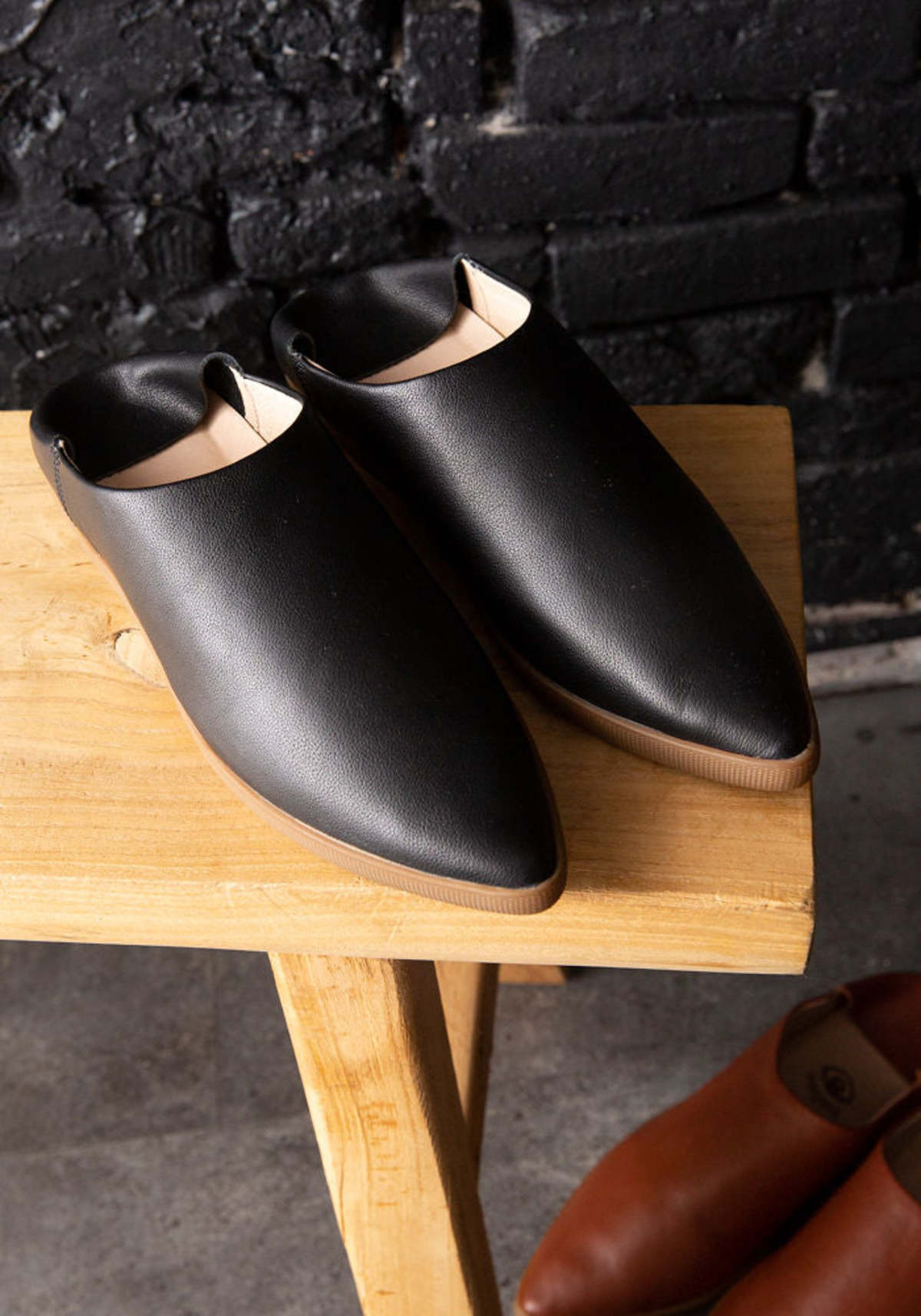 Black Pebble Grain Leather Babouche Sneaker - Black | Garmentory