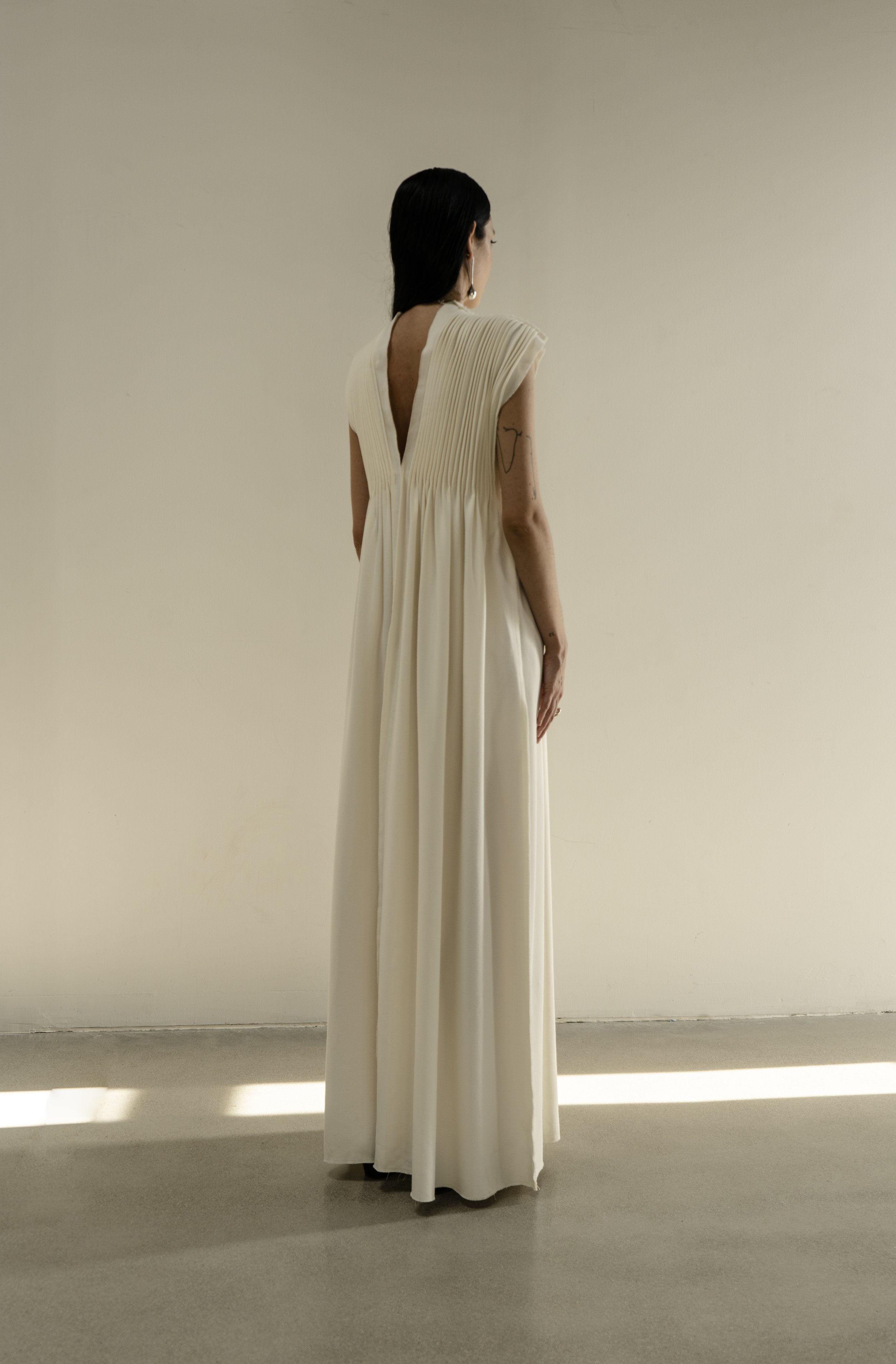 K M by L A N G E Kramatorsk Cold Wool Dress - Cream | Garmentory