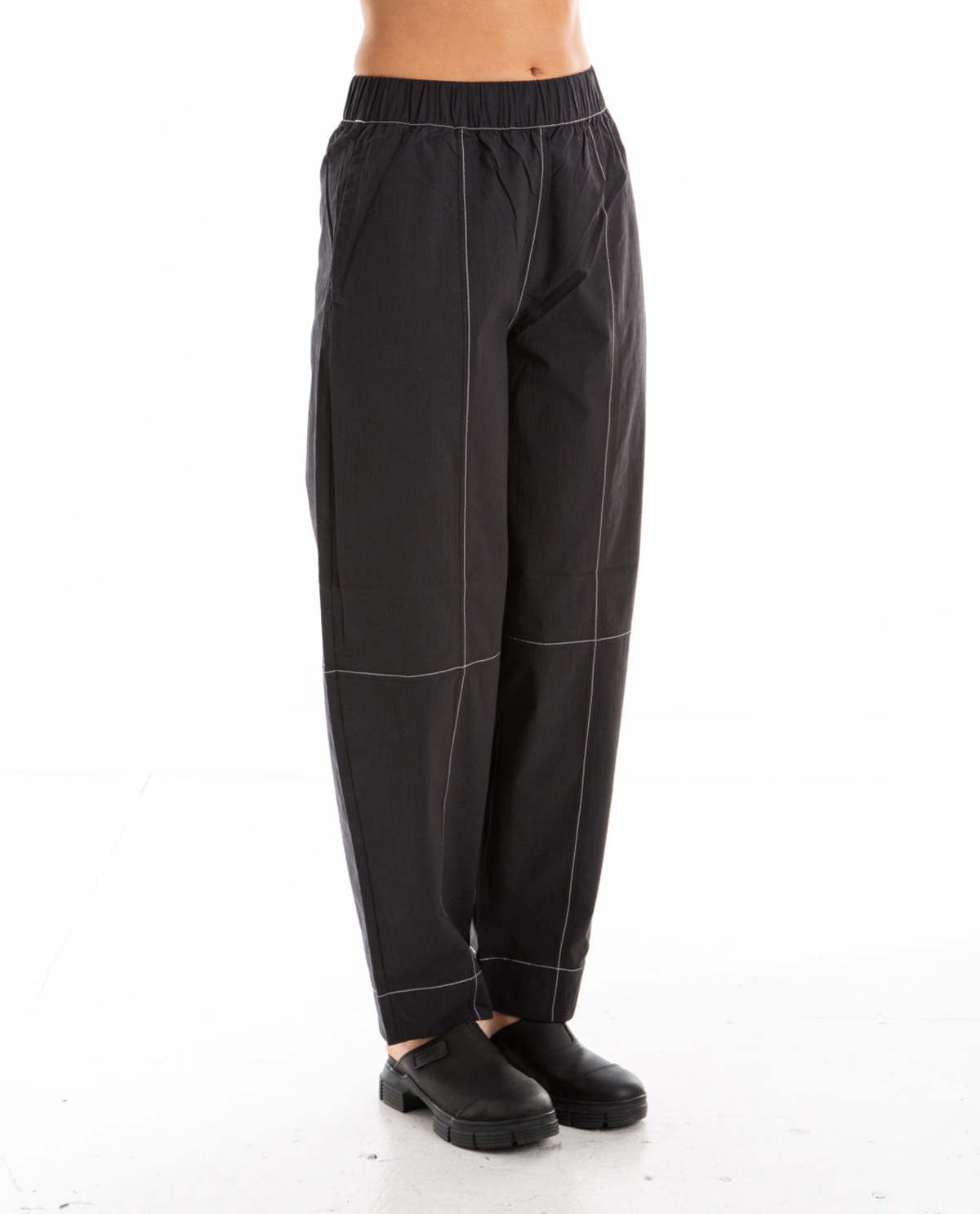 Ganni Tapered Wide Leg Cotton Crepe Pant - Black | Garmentory