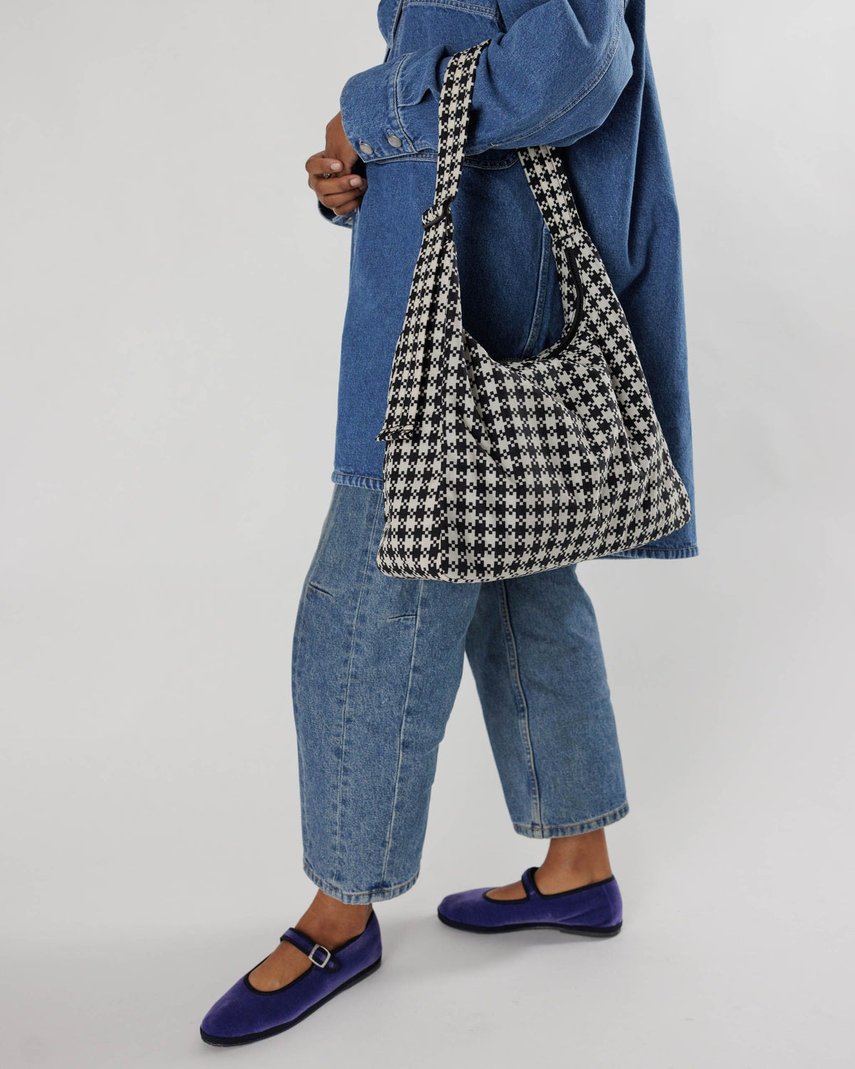 BAGGU Nylon Shoulder Bag - Black/White Pixel Gingham | Garmentory