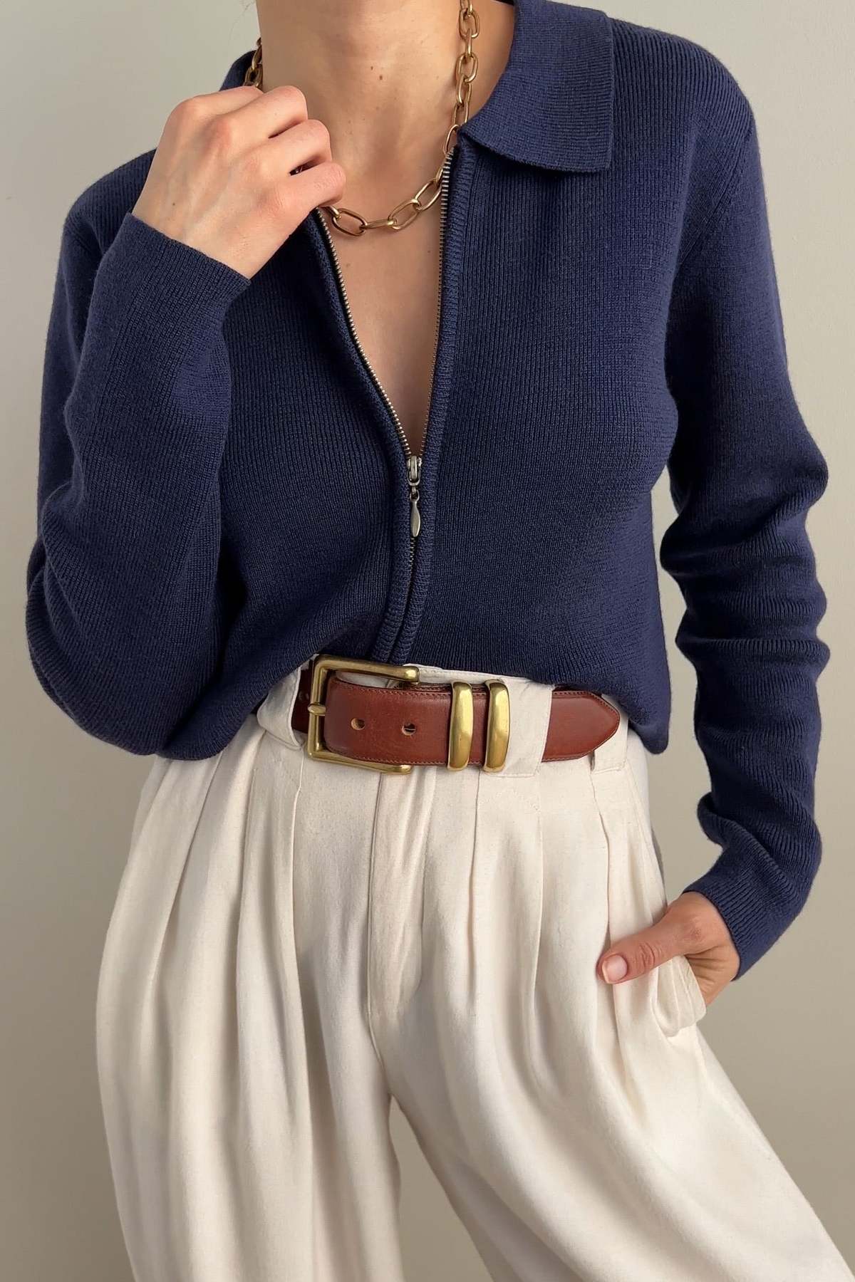 Vintage Passport Wool Zip Up Sweater - Blue Blue | Garmentory