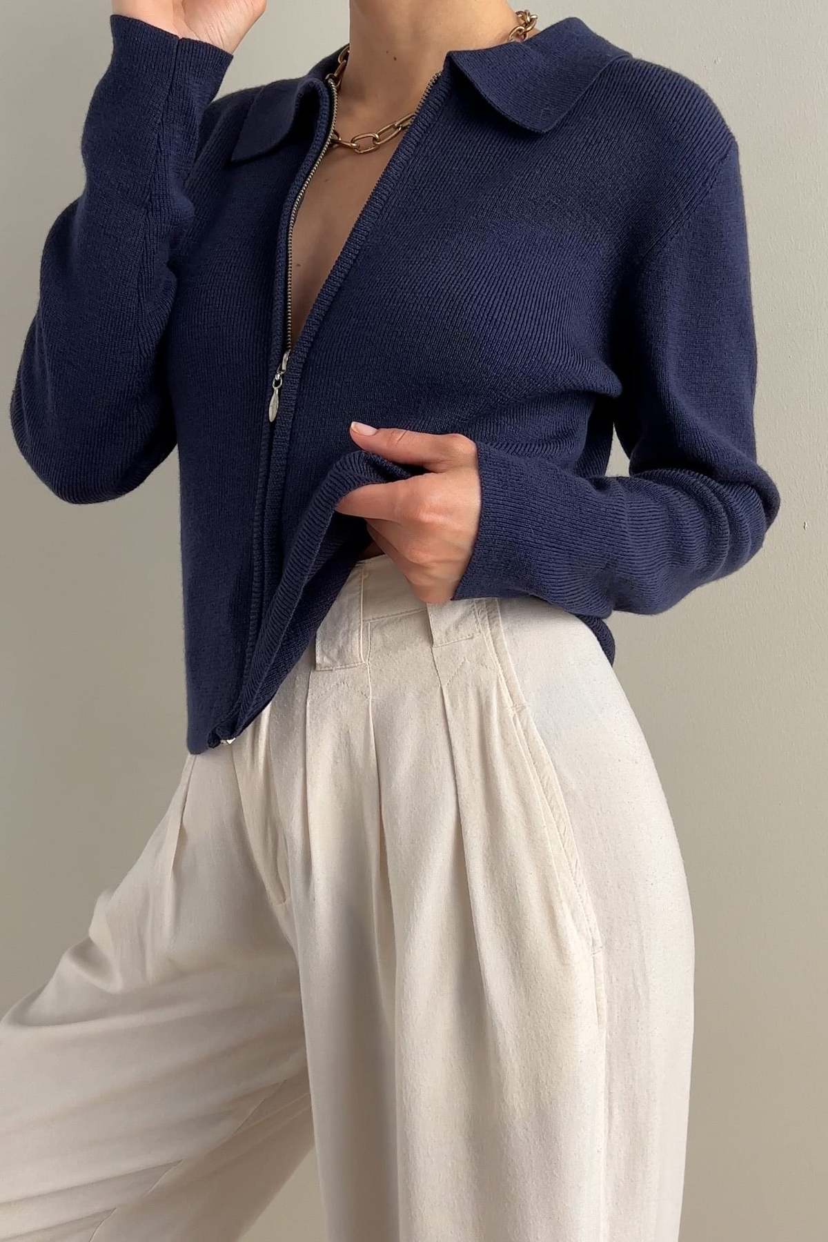 Vintage Passport Wool Zip Up Sweater - Blue Blue | Garmentory