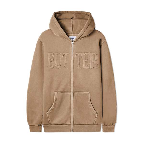 Butter Goods Fabric Applique Zip Pullover Hood - Washed Brown | Garmentory