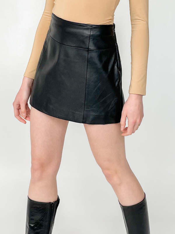 Leather Panel Mini Skirt - Black | Garmentory