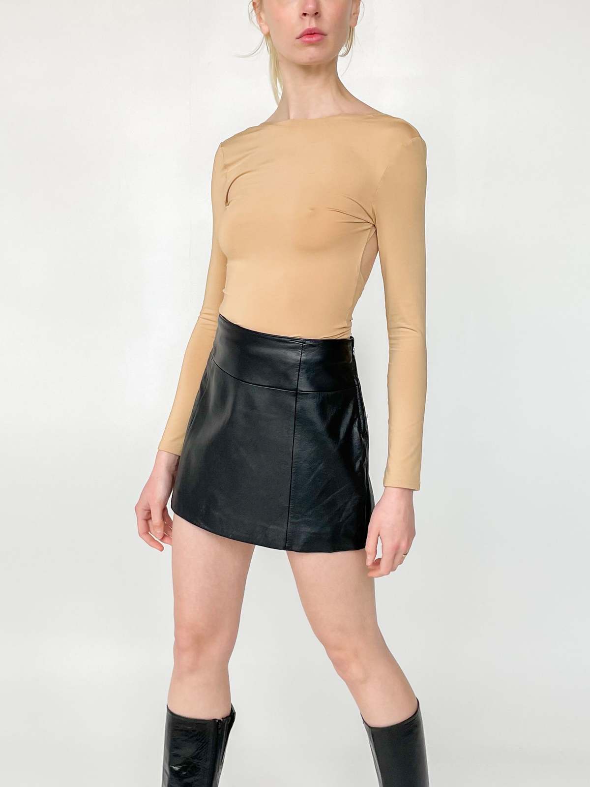 Leather Panel Mini Skirt - Black | Garmentory