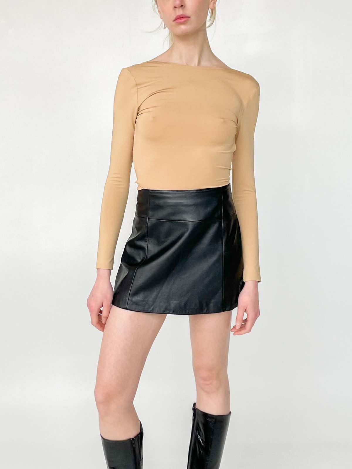 Leather Panel Mini Skirt - Black | Garmentory