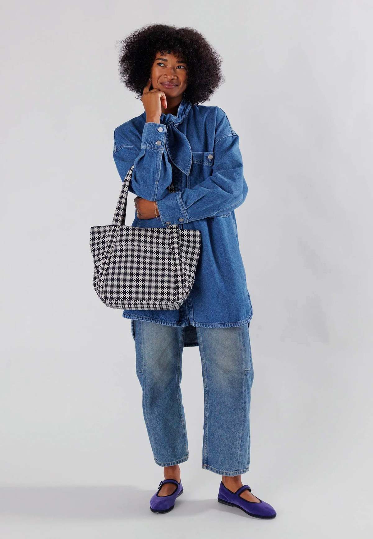 BAGGU Mini Cloud Bag - Black/White Pixel Gingham | Garmentory