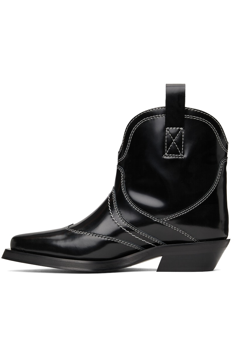 Ganni Polished Western Ankle Boots - Black | Garmentory