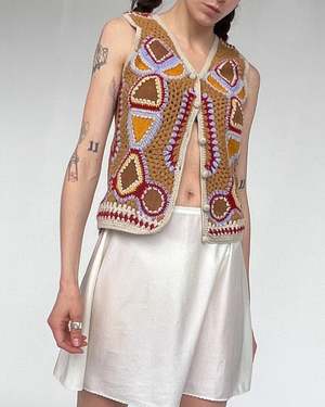 Vintage Crocheted Vest - Mustard | Garmentory