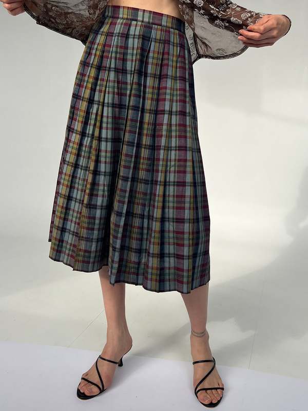 Vintage Pleated Long Skirt - Plaid | Garmentory