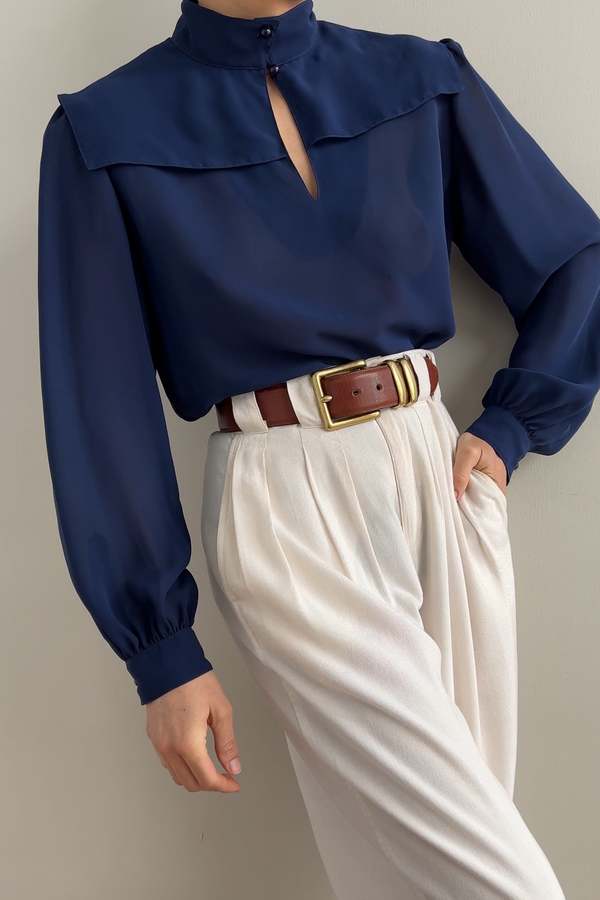 Vintage Tar Flap Long Sleeve Blouse - Navy | Garmentory