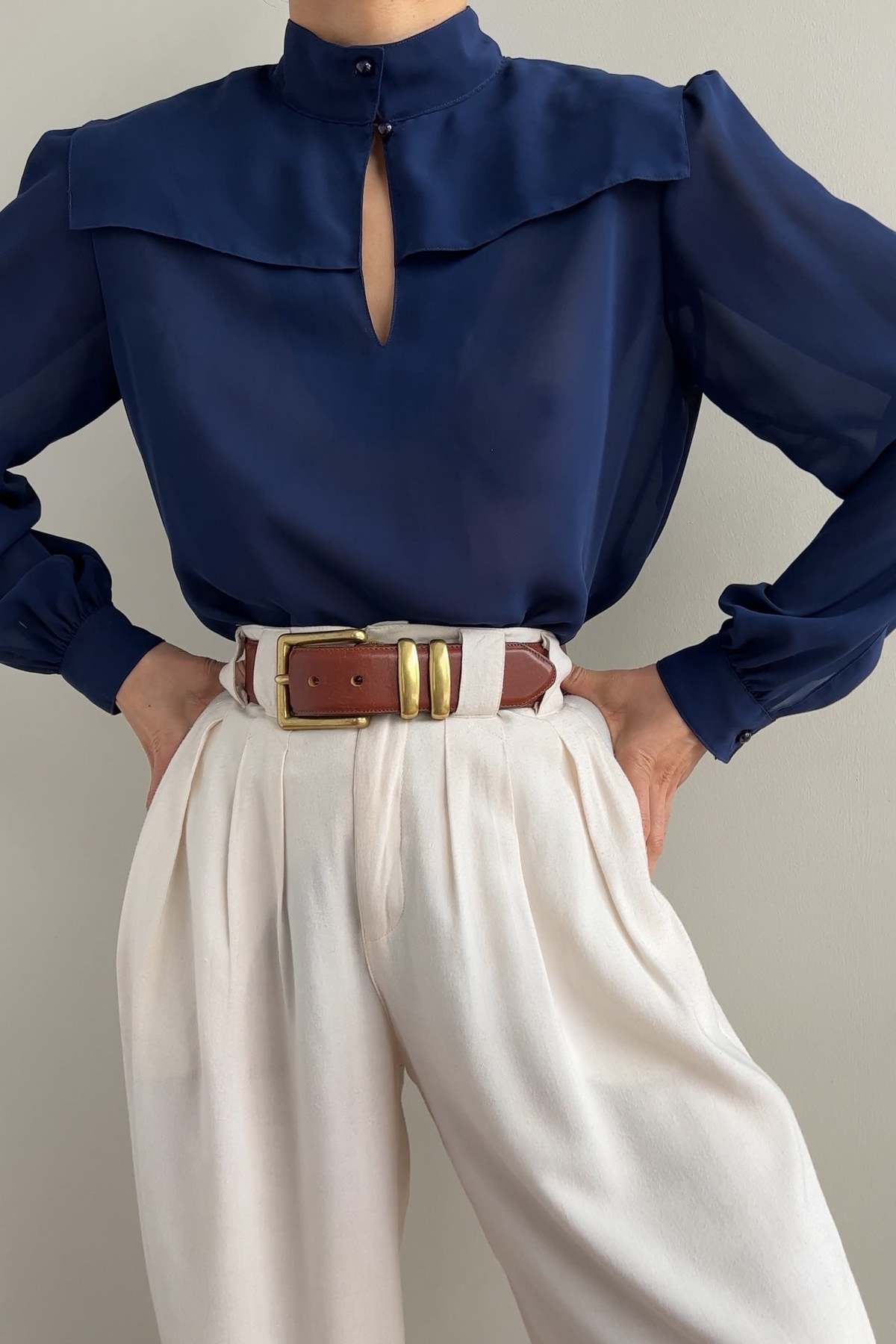 Vintage Tar Flap Long Sleeve Blouse - Navy | Garmentory