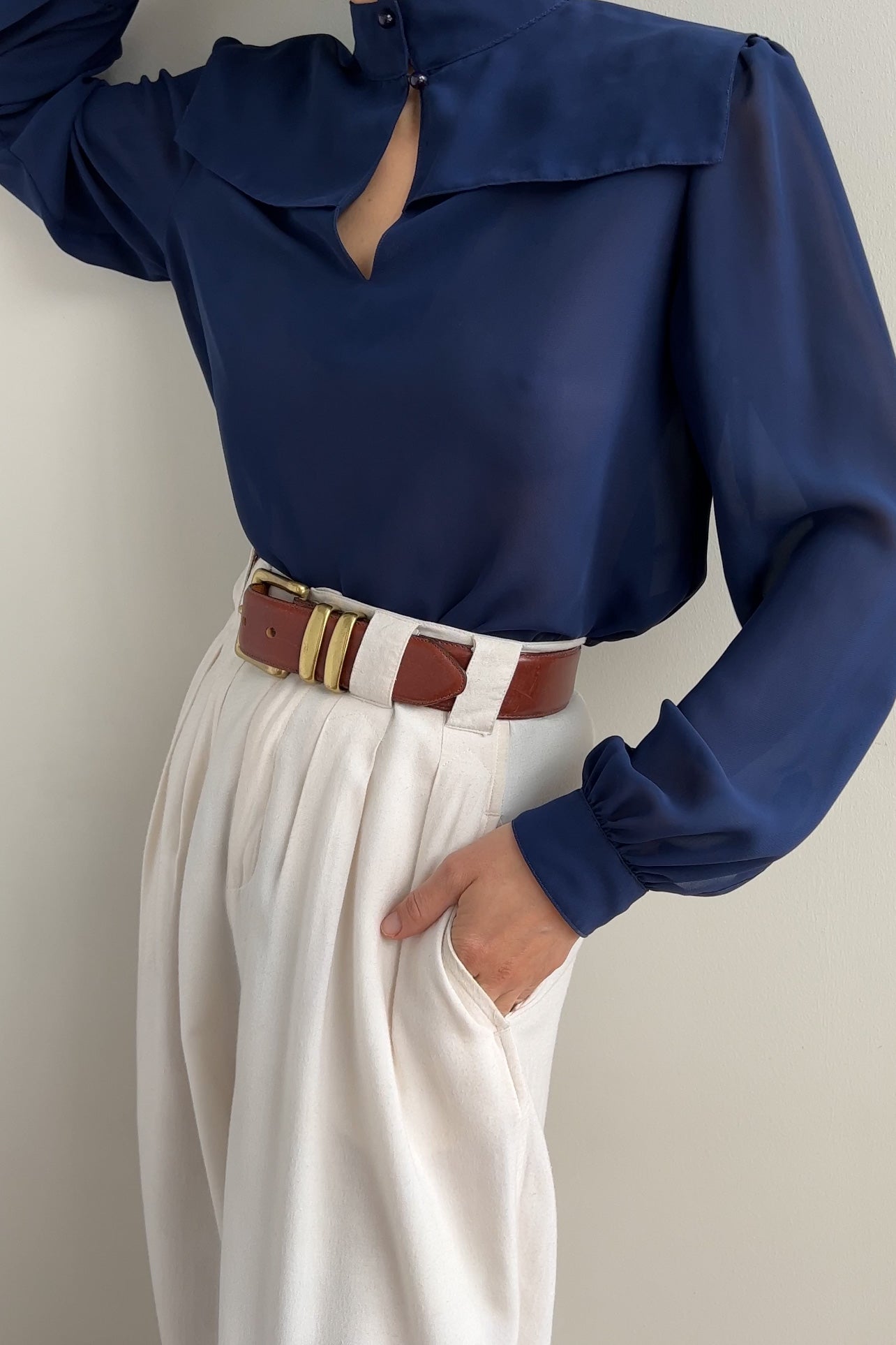 Vintage Tar Flap Long Sleeve Blouse - Navy | Garmentory