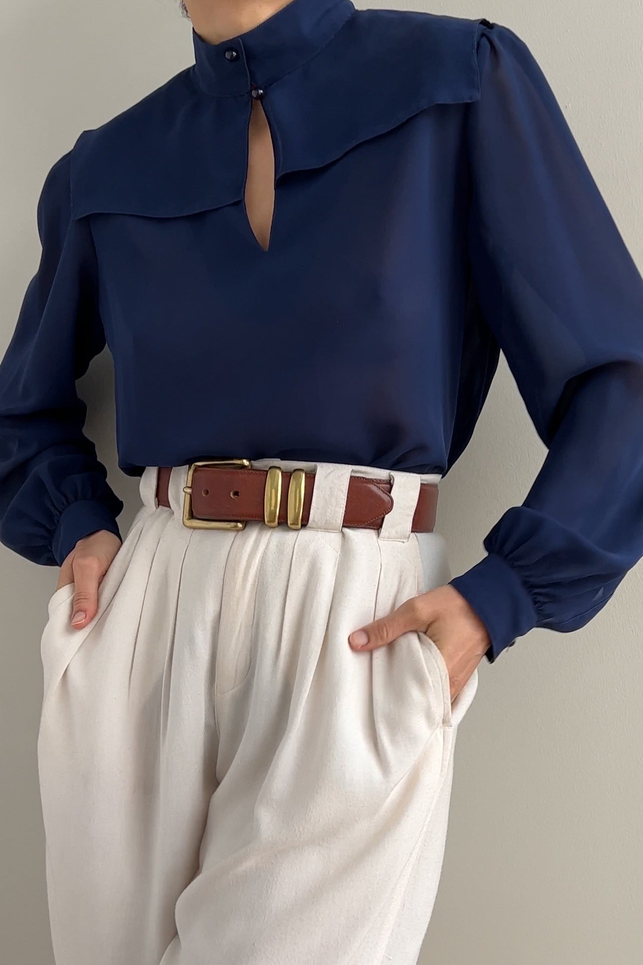 Vintage Tar Flap Long Sleeve Blouse - Navy | Garmentory