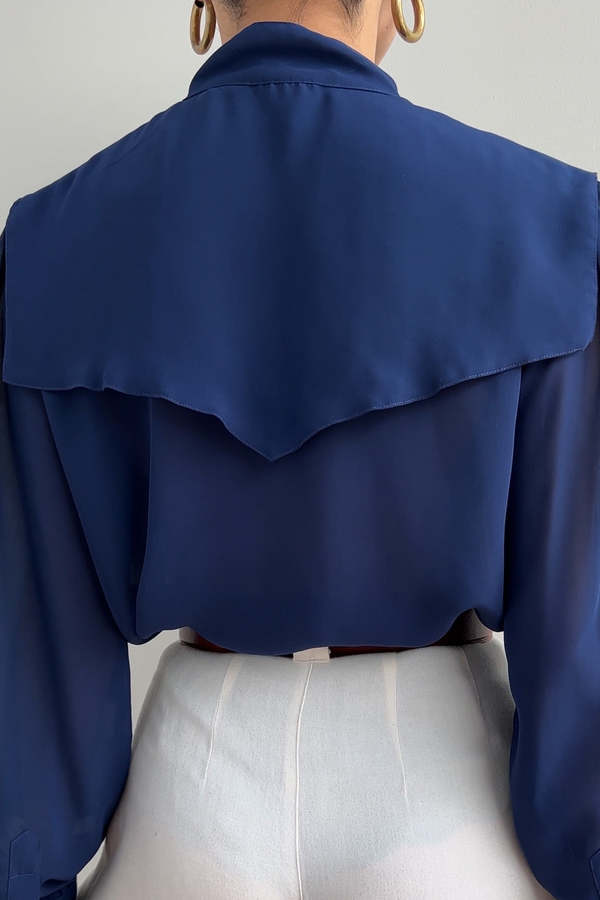 Vintage Tar Flap Long Sleeve Blouse - Navy | Garmentory