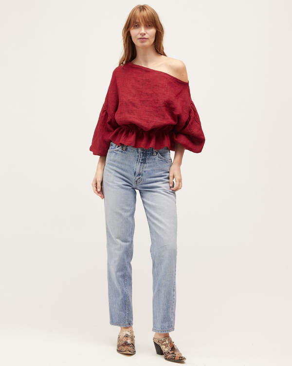Dominique Healy Anna Frill Blouse - Red Shot | Garmentory