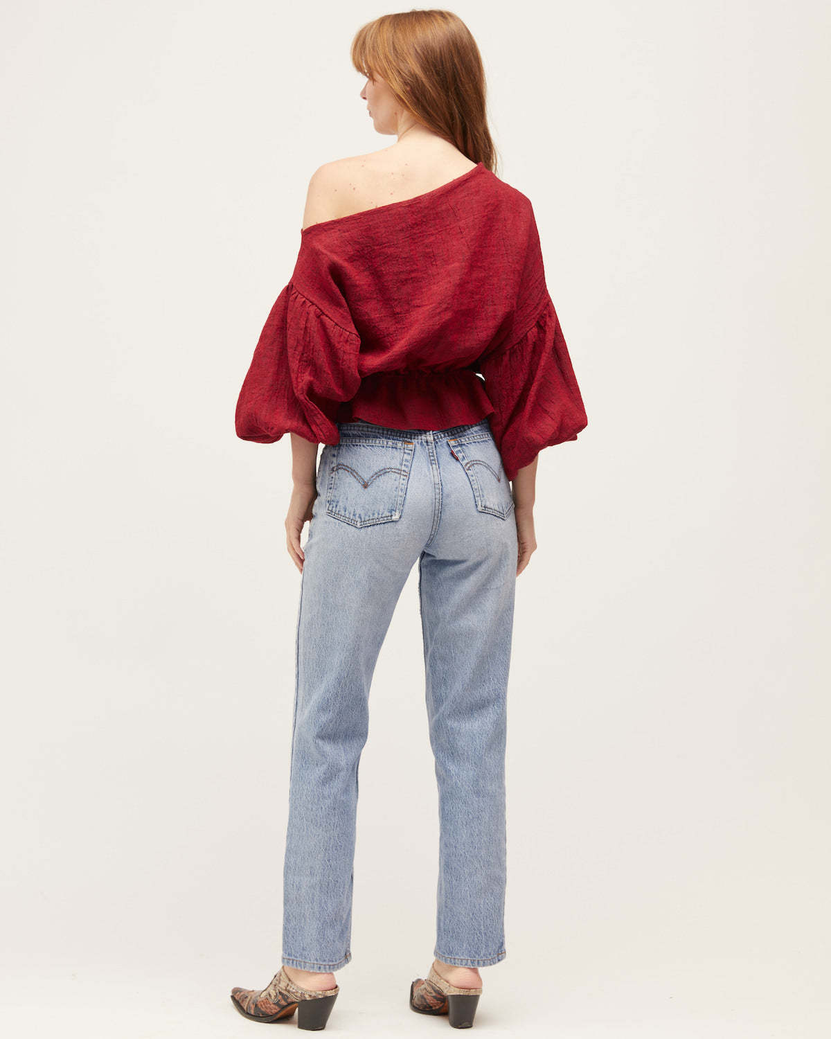 Dominique Healy Anna Frill Blouse - Red Shot | Garmentory